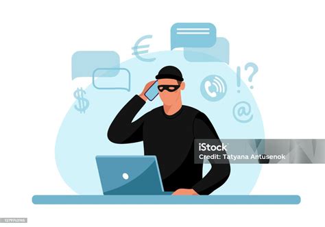 인터넷 전화 범죄 온라인 인터넷 사기 사이버 범죄 데이터 해킹의 개념적 그림 흰색 배경에 고립 된 만화 디자인 플랫 벡터 그림입니다 사기꾼에 대한 스톡 벡터 아트 및 기타