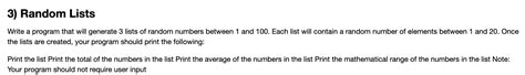 solved 3 random lists write a program that will generate 3
