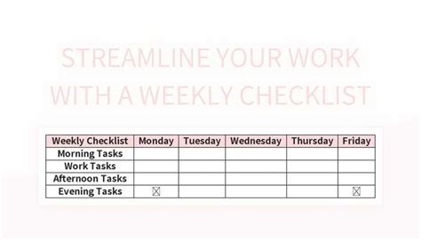 Streamline Your Work With A Weekly Checklist Excel Template Free Download Pikbest