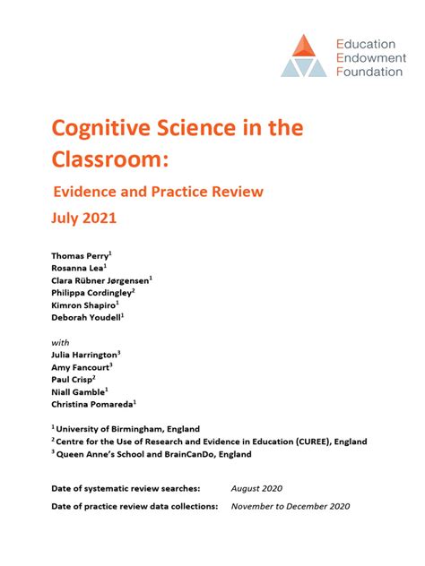 Cognitive Science In The Classroom Evidence And Practice Review Pdf Science Metacognition