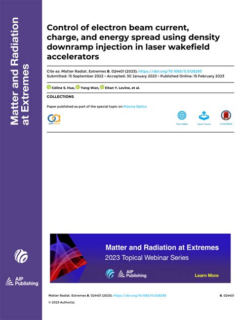 Pdf Control Of Electron Beam Current Charge And Energy Spread Using Density Downramp