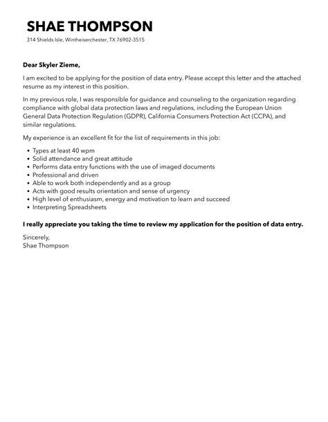 Data Entry Cover Letter Velvet Jobs