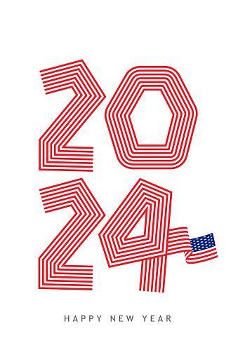 2024 새해 복 많이 받으세요 추상 숫자 벡터 일러스트레이션 미국 개념 인사말 카드 초대장 달력 등 벡터 스톡 일러스트레이션을