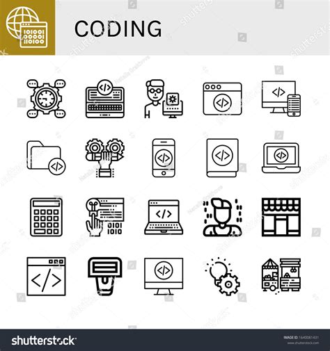 Coding Icon Set Collection Binary Code Stock Vector Royalty Free