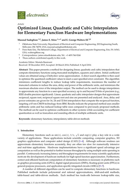 Pdf Optimized Linear Quadratic And Cubic Interpolators For Elementary Function Hardware