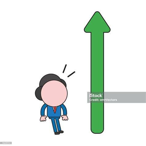 위로 이동 화살표를보고 사업가 캐릭터의 벡터 그림 색상 및 검은색 윤곽선 가격에 대한 스톡 벡터 아트 및 기타 이미지 가격 개념 개발 Istock
