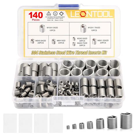 Leontool 140 Pcs 304 Stainless Steel Wire Thread Inserts Steel Sheath