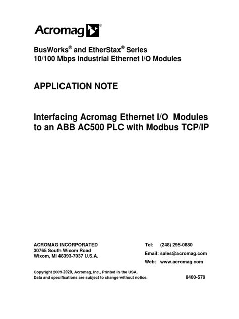 Abb Ac500 Plc Acromag Modbustcpip 579 Pdf Port Computer Networking Internet Protocols