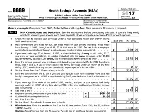 2017 Form 8889 Instructions And Examples Hsa Edge