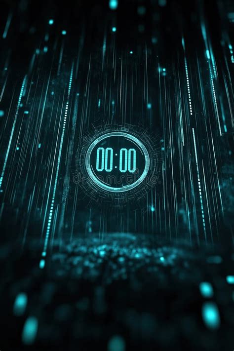 Digital Countdown Timer In A Futuristic Blue Environment With Flowing Light Effects Stock