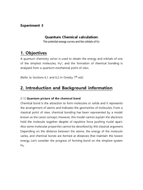 Exp3 Quantum Chemical Calculation Manual Pdf Chemical Bond Schrödinger Equation