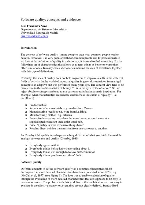 PDF Software Quality Concepts And Evidences
