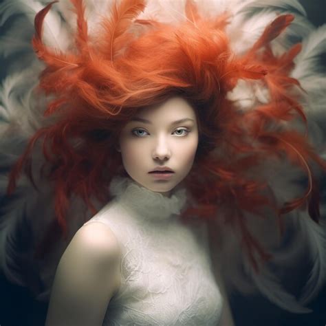 Premium Photo A Woman With Red Hair And A Feathered Head Of Feathers