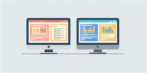 Two Computer Monitors Displaying Colorful Data Analysis Charts And