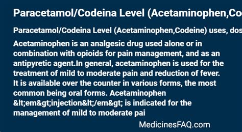 Paracetamolcodeina Level Acetaminophencodeine Uses Dosage Side