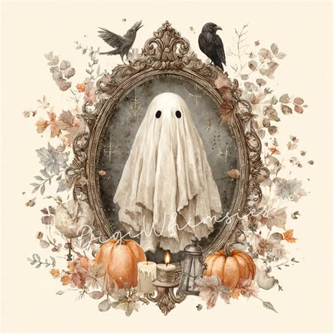 12 Watercolor Ghost Clipart Vintage Spooky Frames Junk Journal S