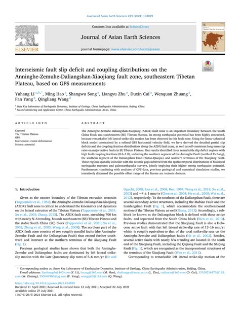 Pdf Interseismic Fault Slip Deficit And Coupling Distributions On The
