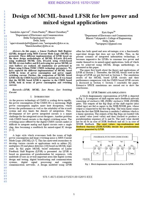 Design Of Mcml Based Lfsr For Low Power And Mixed Signal Applications