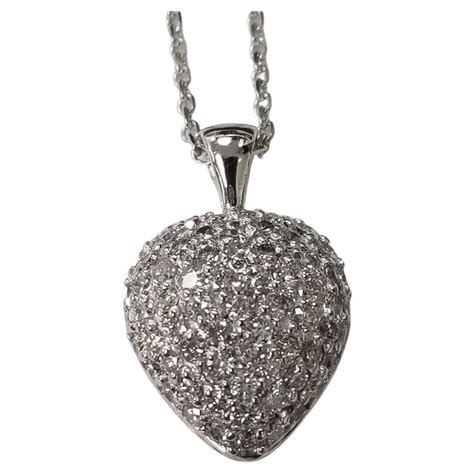 031 Carat Diamond Pavé Puffed Heart Necklace In 18 Karat White Gold At