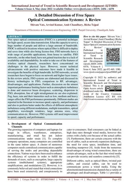 A Detailed Discussion Of Free Space Optical Communication Systems A