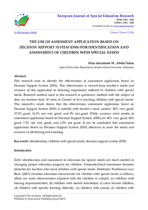 Pdf The Use Of Assesment Application Based On Decision Support System Dss For Identification Pdf The Use Of Assesment Application Based On Decision Support System Dss For Identification