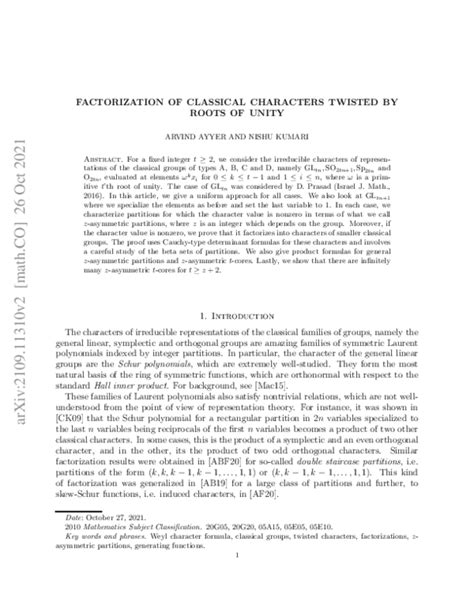 pdf factorization of classical characters twisted by roots of unity