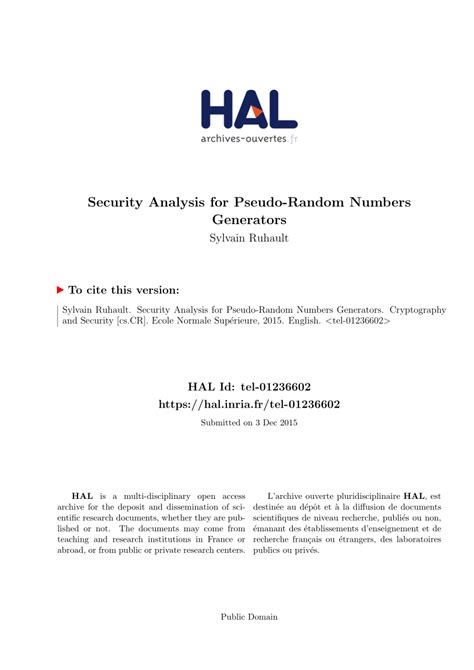 Pdf Security Analysis For Pseudo Random Numbers Generators
