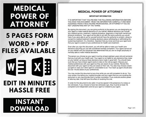 Medical Power Of Attorney Medical Power Of Attorney Mpoa Form Medical Power Of Attorney Poa