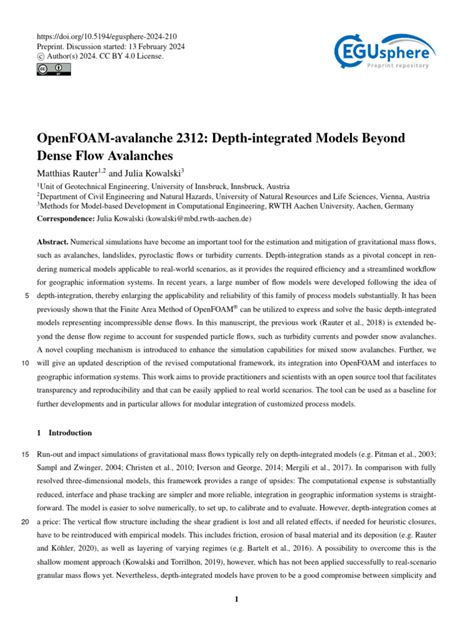 Openfoam Avalanche 2312 Pdf Fluid Dynamics Acceleration