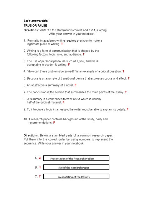 Academic Text Quiz Pdf Essays Cognition