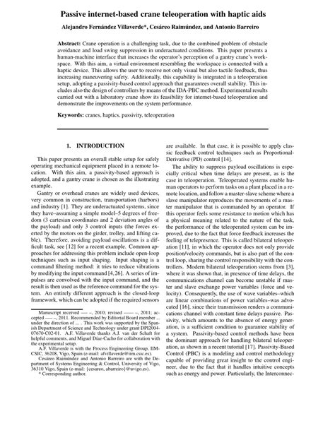 Pdf Passive Internet Based Crane Teleoperation With Haptic Aids