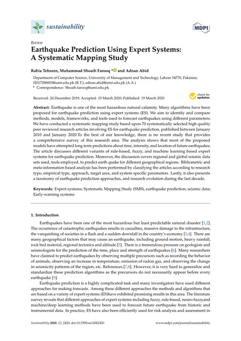 PDF Earthquake Prediction Using Expert Systems A Systematic Mapping Study