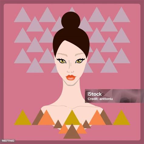 어두운 분홍색 배경에 삼각형 도형에 아름 다운 세련 된 젊은 여자 얼굴 80 년대의 스타일 1980 1989 년에 대한 스톡 벡터 아트 및 기타 이미지 Istock