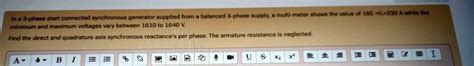 Solved In A 3 Phase Star Connected Synchronous Generator Supplied From Solved In A 3 Phase Star Connected Synchronous Generator Supplied From