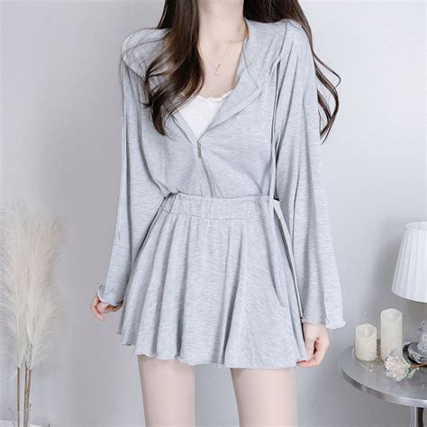 조이어블 투피스set러블리무드꾸안꾸 크롭 후드 집업 치마바지 마카롱 트레이닝 투피스 세트