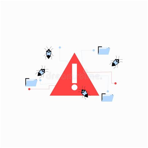 Cyber Threat Warning Sign With Bugs In Flat Vector Illustration Symbolizing Malware