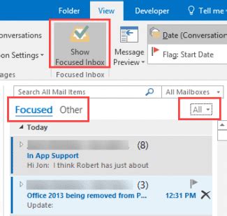 Focused Inbox In Outlook Desktop