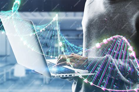 Premium Photo Close Up Of Hacker Using Laptop With Glowing Binary