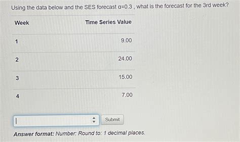 Solved Using The Data Below And The Ses Forecast α 0 3