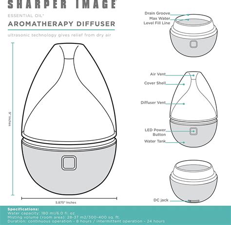 Sharper Image Essential Oil Aromatherapy Mist Diffuser 6 Ounce Capacity Natural