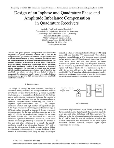 Pdf Design Of An Inphase And Quadrature Phase And Amplitude Imbalance Compensation In