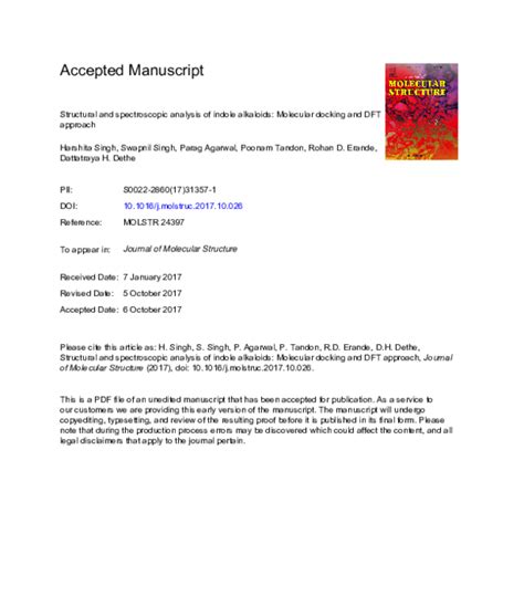 Pdf Structural And Spectroscopic Analysis Of Indole Alkaloids