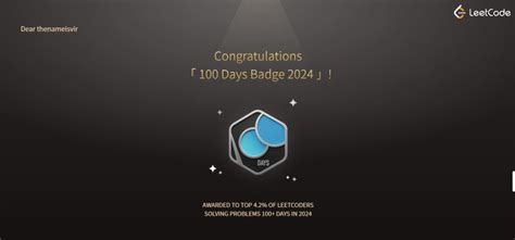 completed 100 days of leetcode and earned a badge madhur solanki