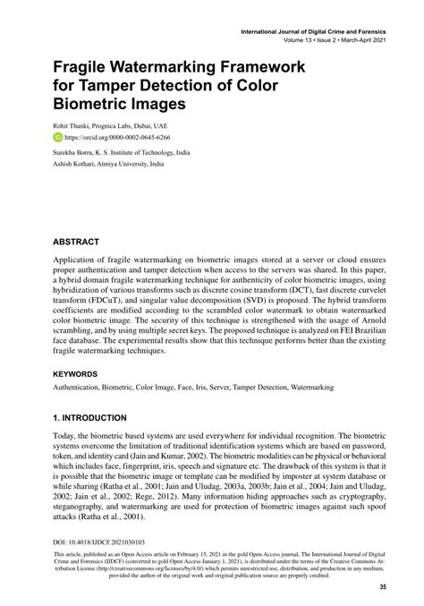 Pdf Fragile Watermarking Framework For Tamper Detection Of Color