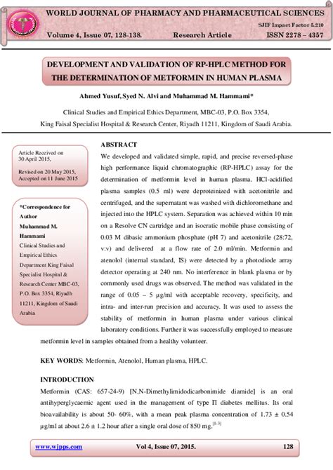 Pdf Development And Validation Of Rp Hplc Method For The Determination Of Metformin In Human
