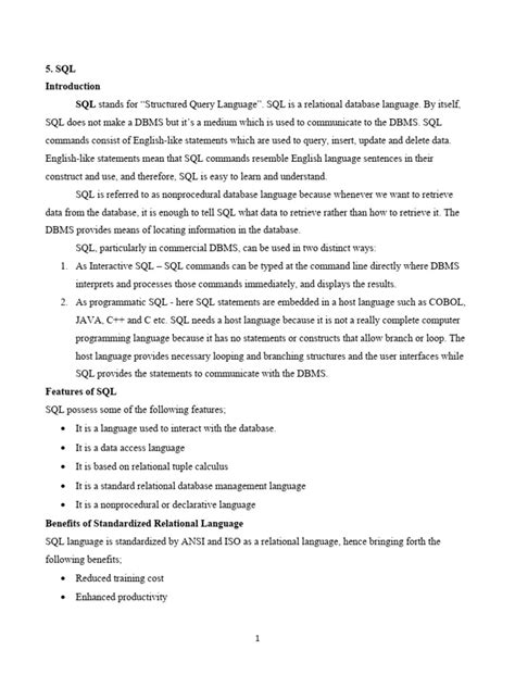 structured query language pdf databases sql