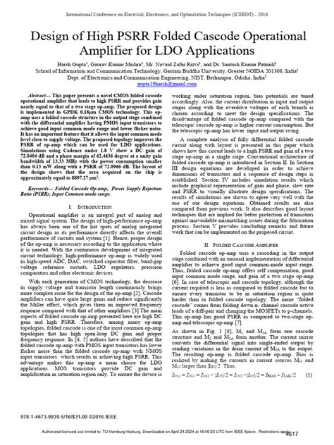 Design Of High Psrr Folded Cascode Operational Amplifier For Ldo