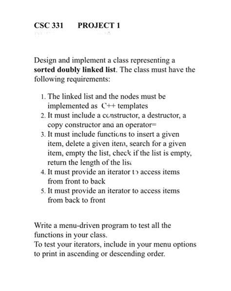 Solved CSC 331 PROJECT 1 Design And Implement A Class Chegg Com