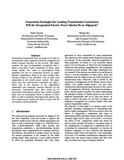 Pdf Generation Strategies For Gaming Transmission Constraints Will