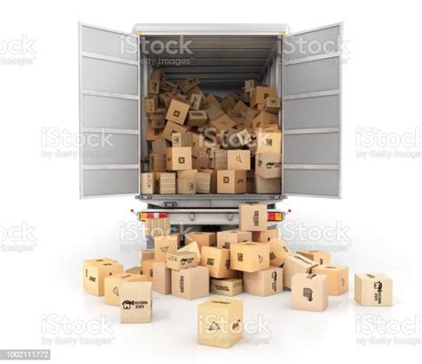 배달 개념입니다 골 판지 상자 흰색 배경에 고립 된 전송에서 밖으로 드롭 3 차원 일러스트 레이 션 3차원 형태에 대한 스톡 사진 및 기타 이미지 Istock